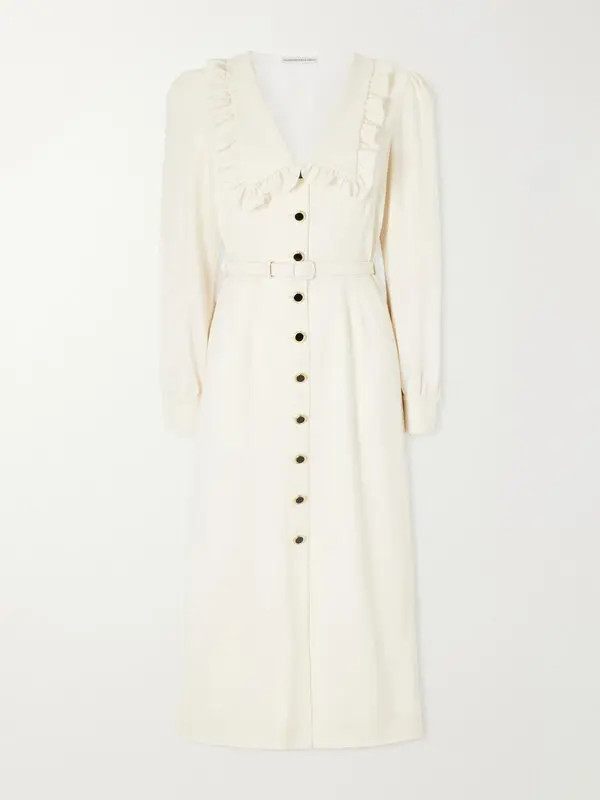 Alessandra Rich Belted Virgin Wool-crepe Midi Dress - Yellow
