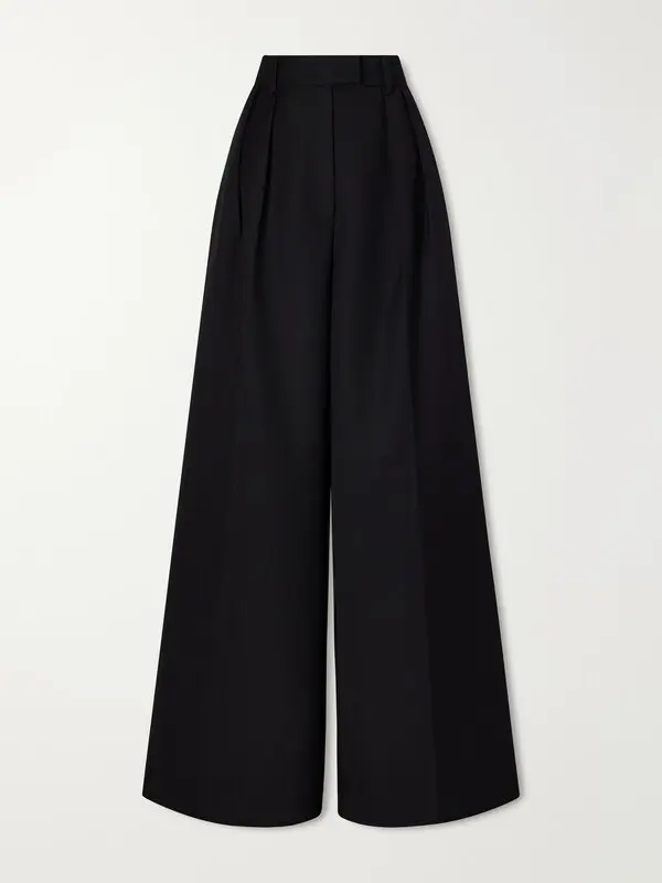 ANINE BING Lou Pleated Woven Wide-leg Pants - Black