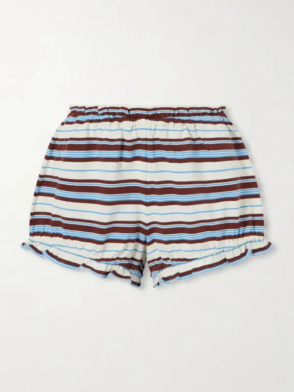 Posse Nadine Striped Ruffled Cotton-jersey Shorts - Brown