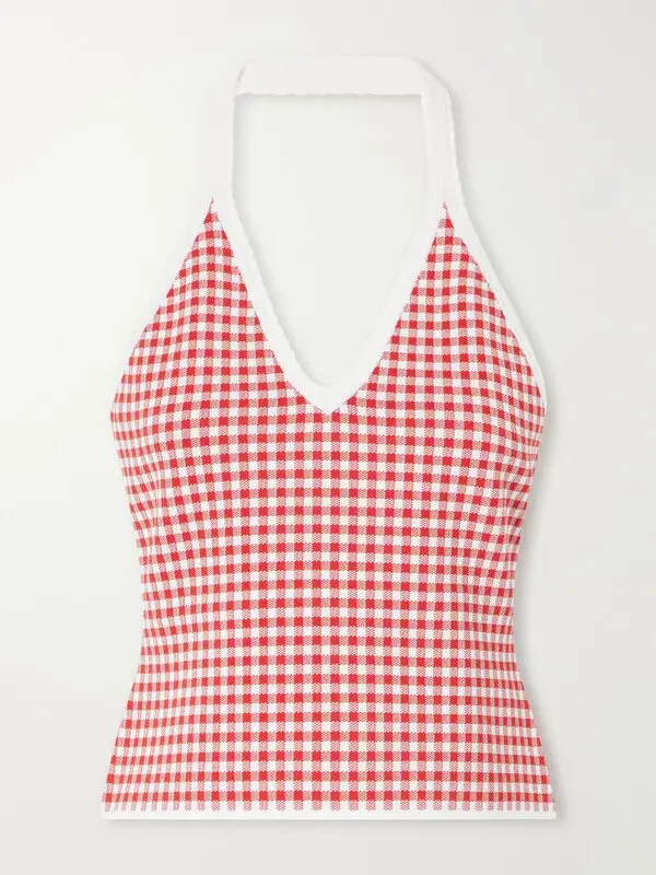 Posse Micah Checked Knitted Halterneck Top