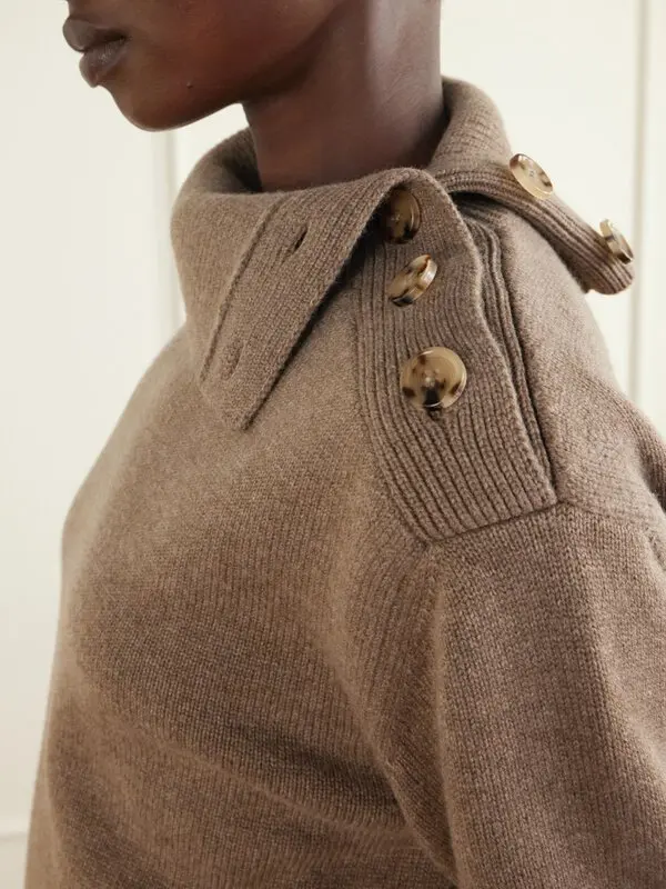 Veronica De Piante Cielo Buttoned Turtleneck Wool And Cashmere-blend Sweater - Brown