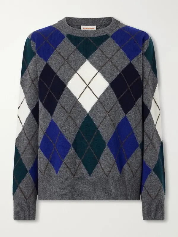 Daughter Ava Argyle Checked Wool Sweater