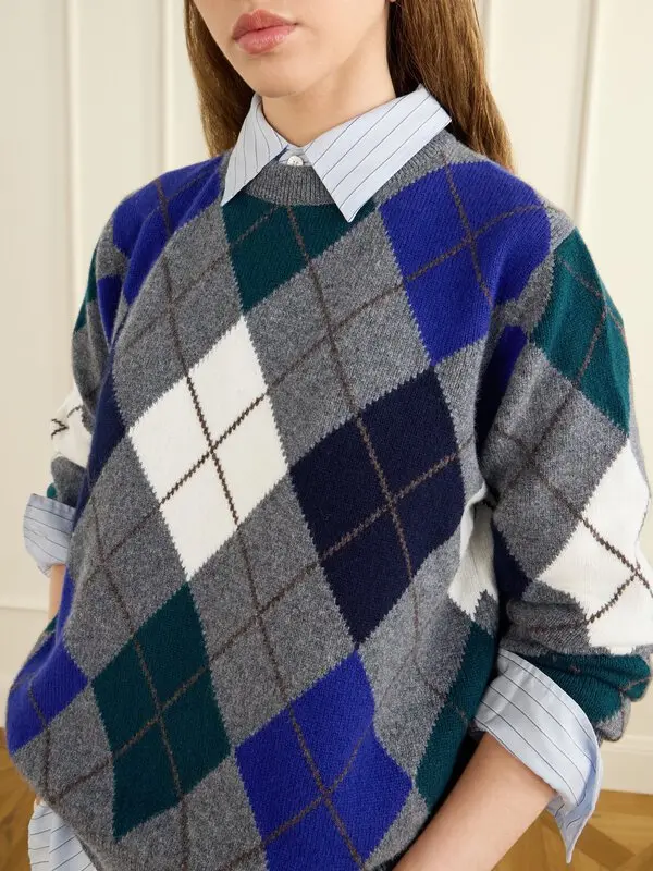 Daughter Ava Argyle Checked Wool Sweater