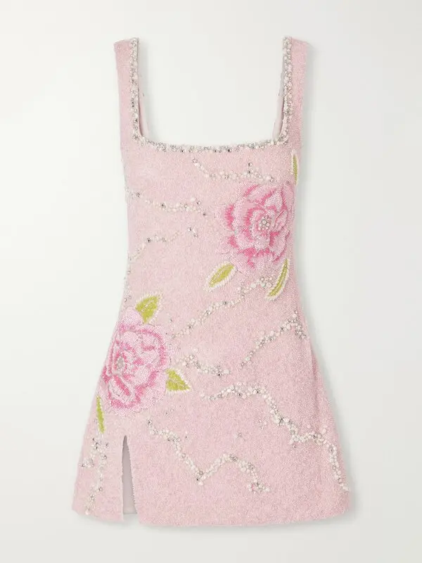 CLIO PEPPIATT Peony Embellished Stretch-mesh Mini Dress - Pink