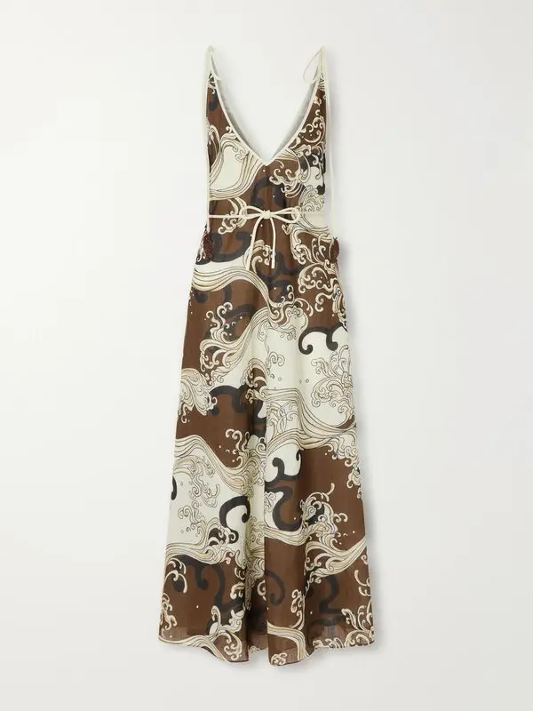 ALEMAIS Otis Printed Ramie Midi Dress - Brown
