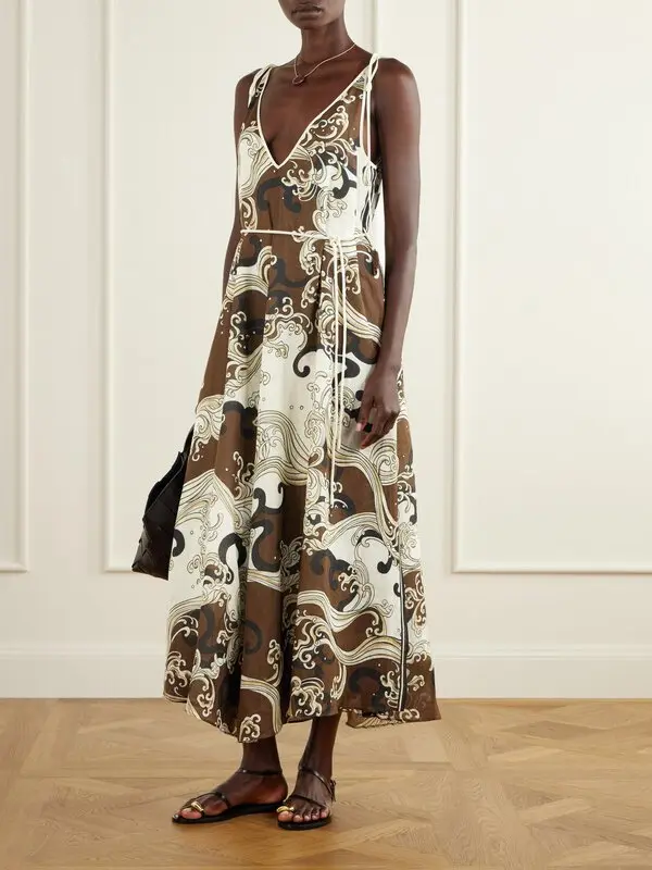 ALEMAIS Otis Printed Ramie Midi Dress