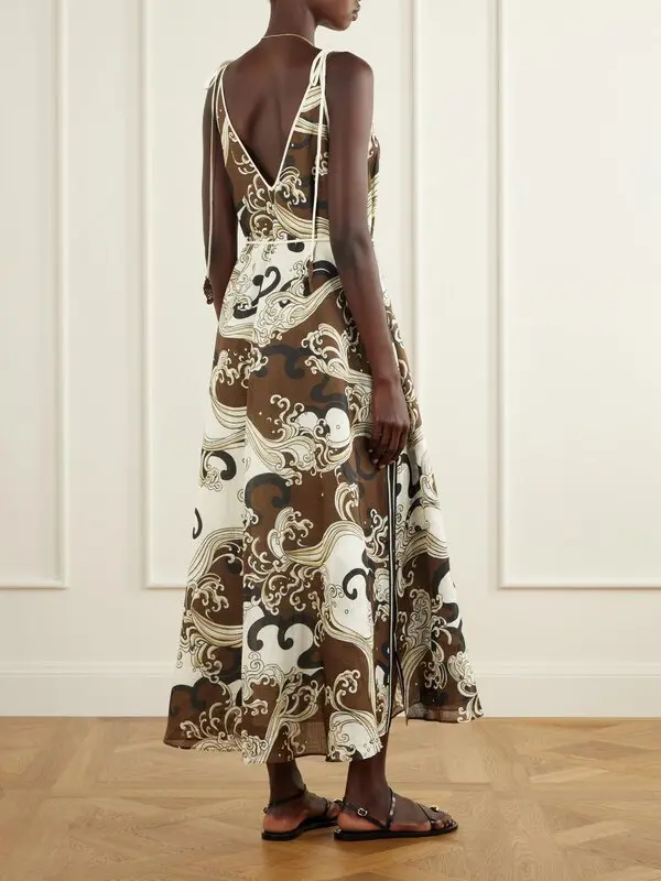 ALEMAIS Otis Printed Ramie Midi Dress