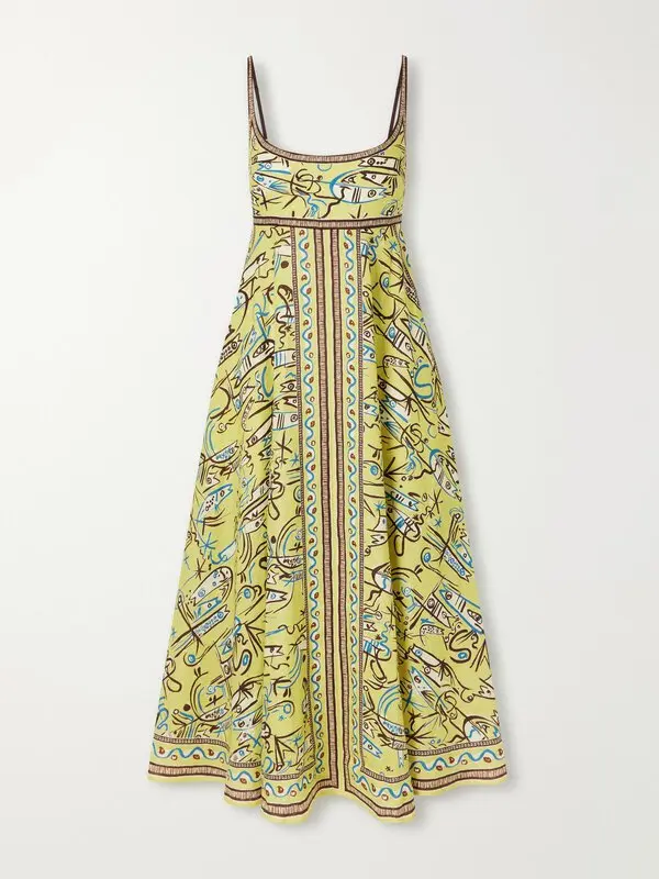 ALEMAIS Fish Sticks Printed Linen Midi Dress