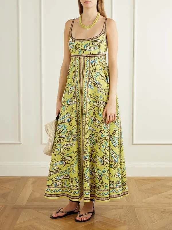 ALEMAIS Fish Sticks Printed Linen Midi Dress
