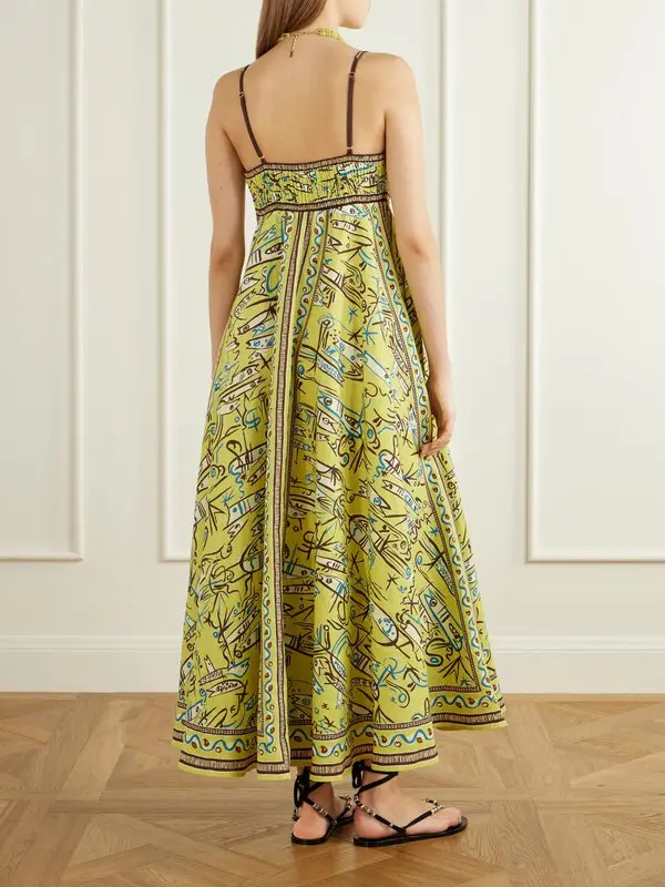 ALEMAIS Fish Sticks Printed Linen Midi Dress