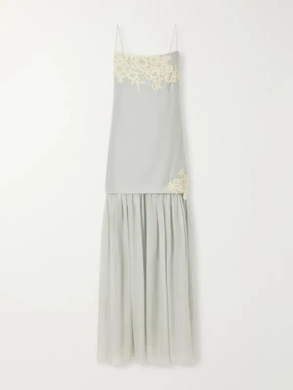 SIR. Noria Lace-trimmed Silk Crepe De Chine Maxi Dress - Blue