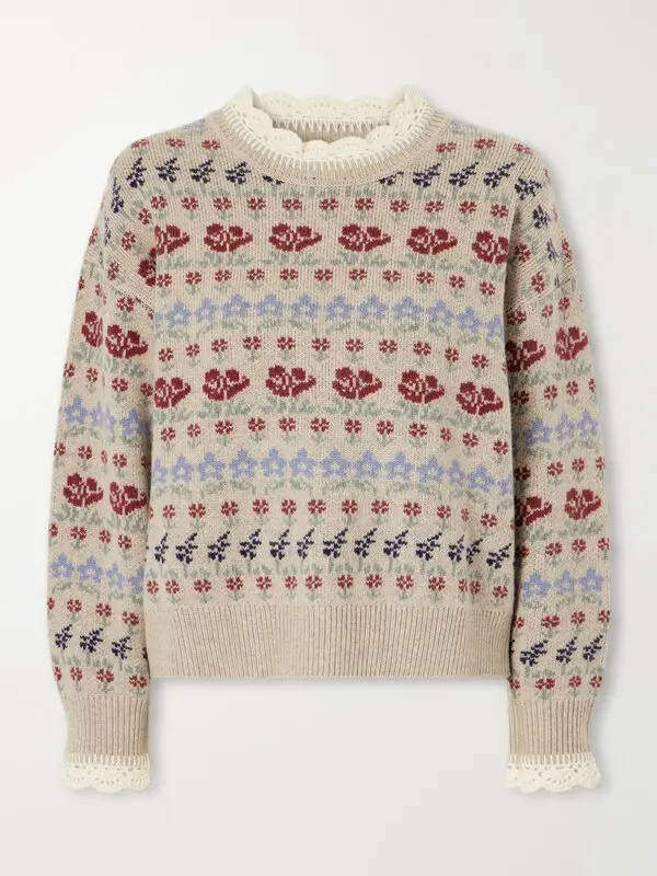 Sea Preston Crochet-trimmed Floral-intarsia Wool-blend Sweater - Multi