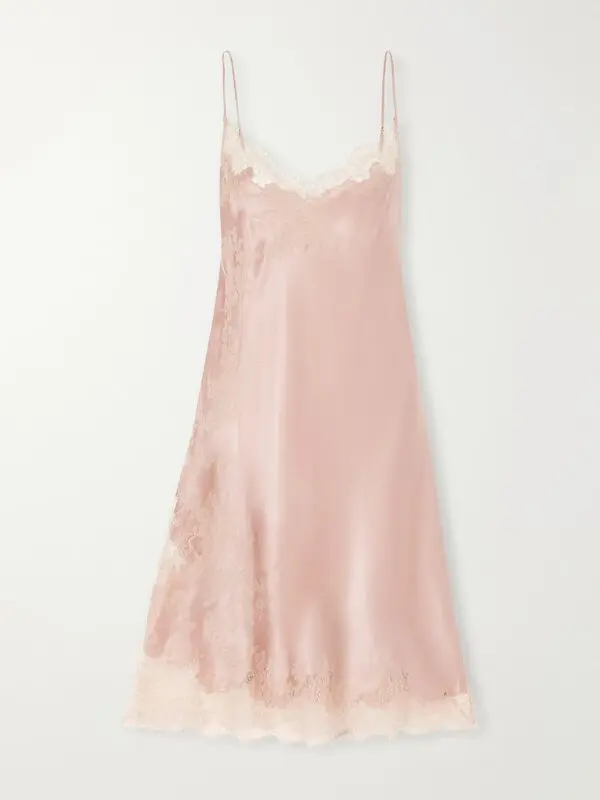 Carine Gilson Lace-trimmed Silk-satin Midi Dress - Neutrals