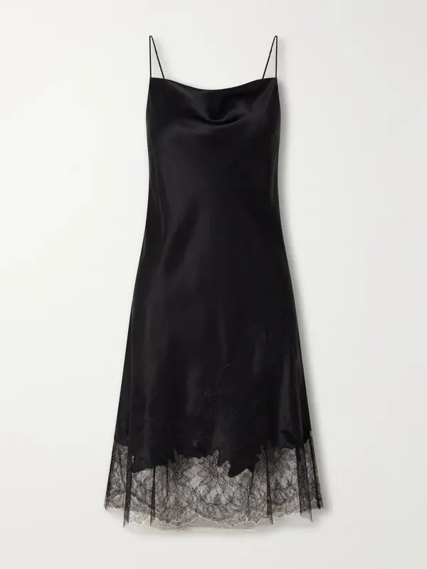 Carine Gilson Lace-trimmed Silk-satin Midi Dress - Black