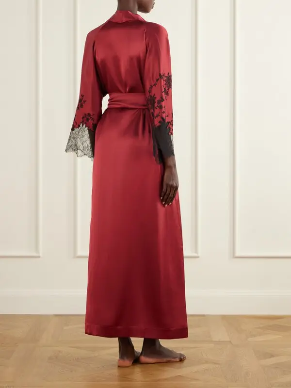 Carine Gilson Belted Lace-embroidered Silk-satin Robe