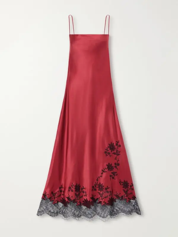 Carine Gilson Lace-trimmed Silk-satin Maxi Dress - Red