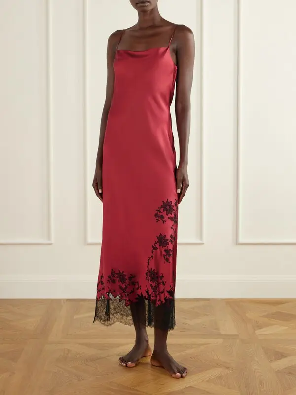 Carine Gilson Lace-trimmed Silk-satin Maxi Dress