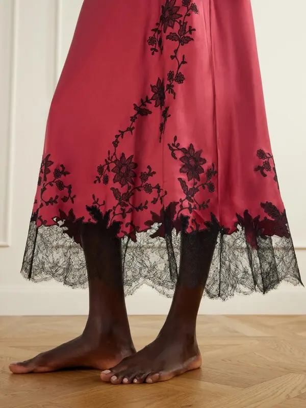 Carine Gilson Lace-trimmed Silk-satin Maxi Dress