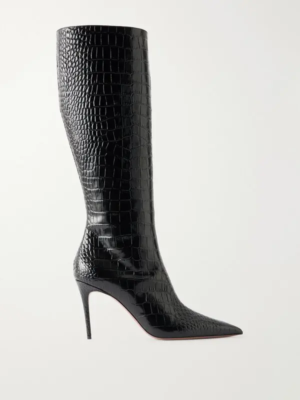 Paris Texas Vera 85 Croc-effect Leather Knee Boots