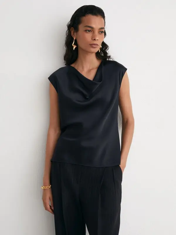REISS Silk Cowl-neck Sleeveless Top