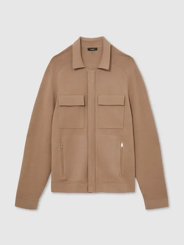 REISS Twin-pocket Concealed-placket Knitted Jacket - Brown