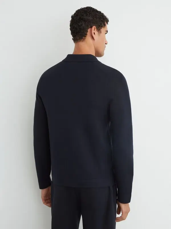 REISS Knitted Concealed-placket Jacket With Twin Pockets - Navy