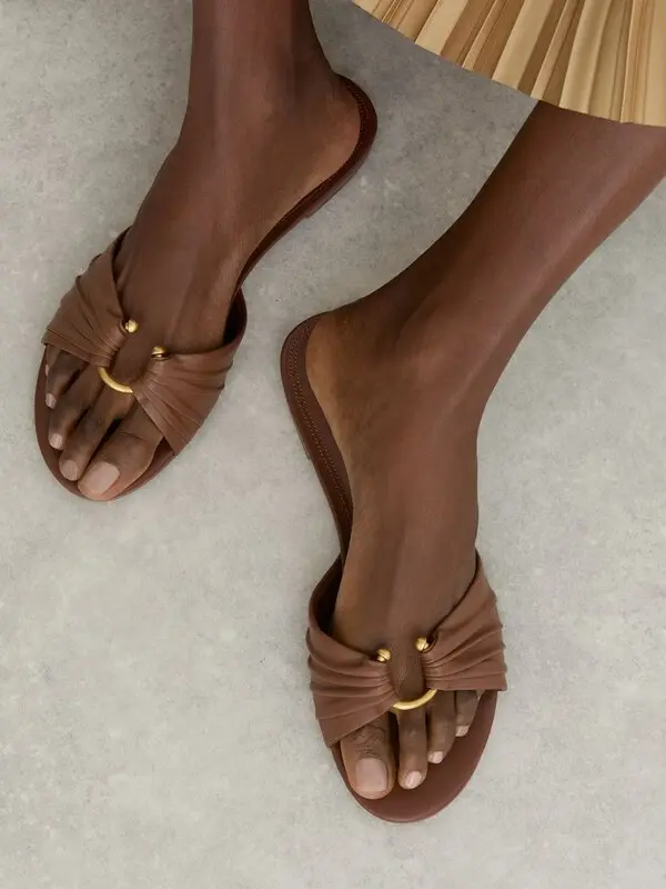 REISS Leather Open-ring Flat Sandals
