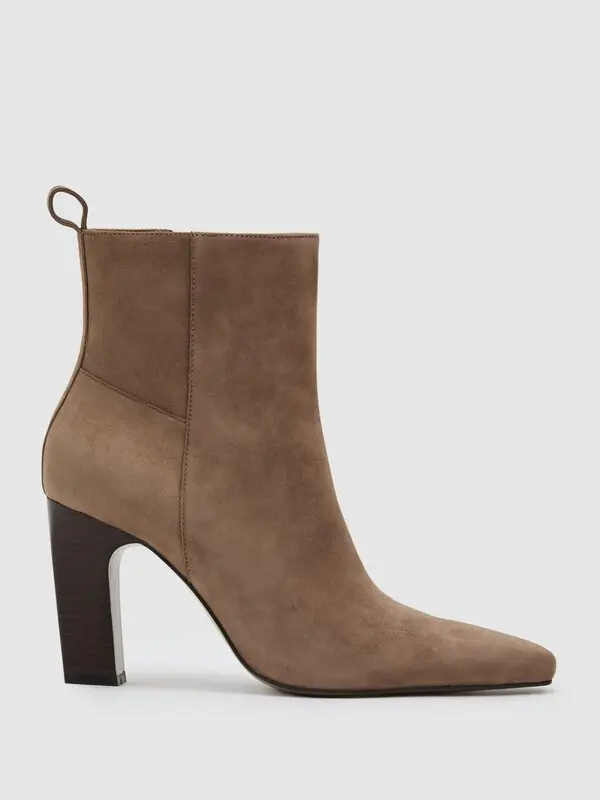 REISS Suede Chisel-toe Block-heel Ankle Boots