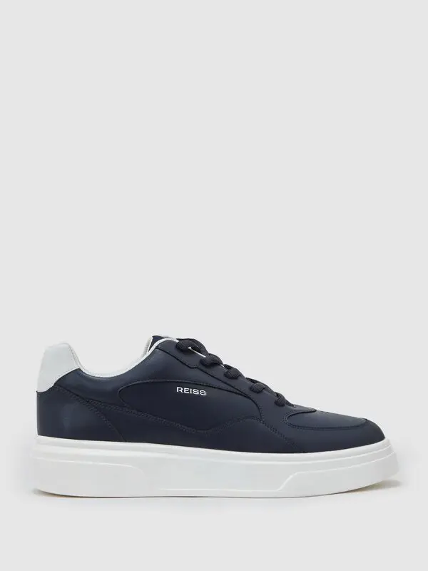 REISS Bonded Leather Chunky Sole Trainers - Navy
