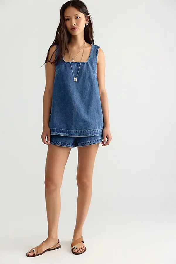 Free People Down In The Valley Denim Short Set At - True Blue