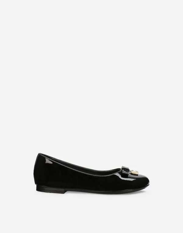 Dolce & Gabbana Patent Leather Ballet Flats With Metal Dg Logo Shoes Leather - Black