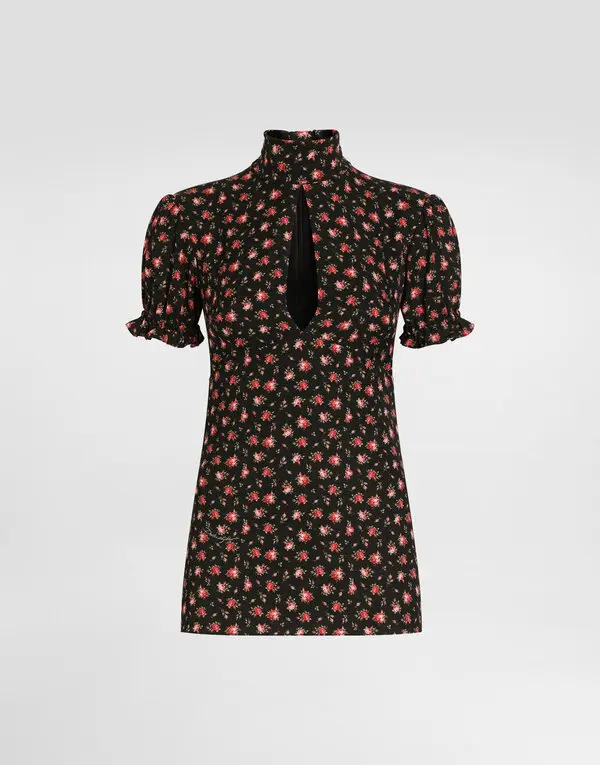 Dolce & Gabbana Small Rose-print Charmeuse Top Shirts And Tops - Multicolor