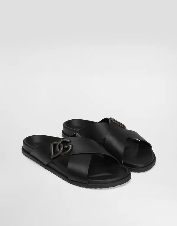 Dolce & Gabbana Calfskin Cross-strap Slides