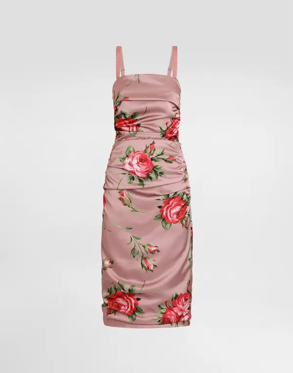 Dolce & Gabbana Rose Bouquet-print Satin Dress Dresses - Multicolor