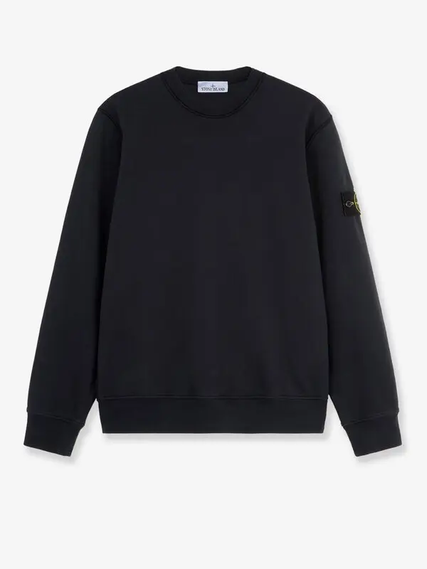 Stone Island Cotton Sweatshirt With Side Logo Patch - Blue