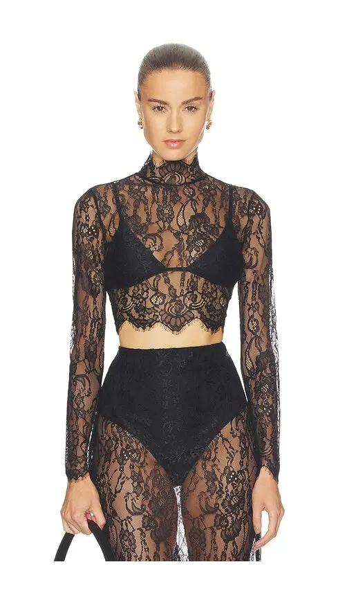L'Agence Henriette Lace Long Sleeve Top In . Also - Black