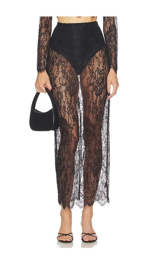 L'Agence Raymonde Maxi Lace Skirt In . Also - Black