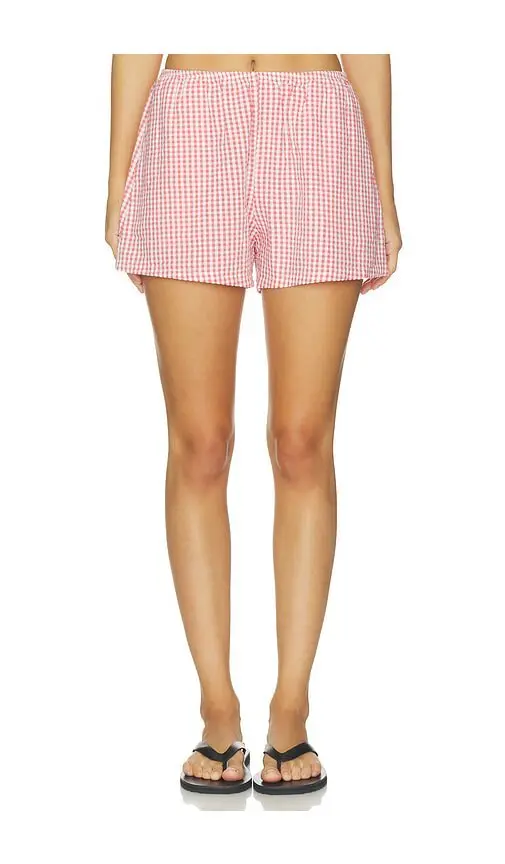Donni. X Revolve Cotton Gingham Tap Shorts - Red