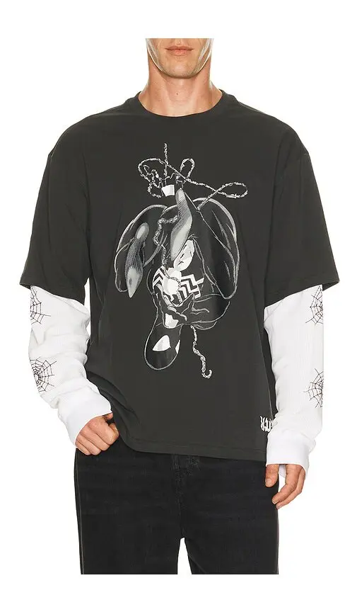 HUF X Spider-man Web Long Sleeve Double Layer Top In . Also - Black