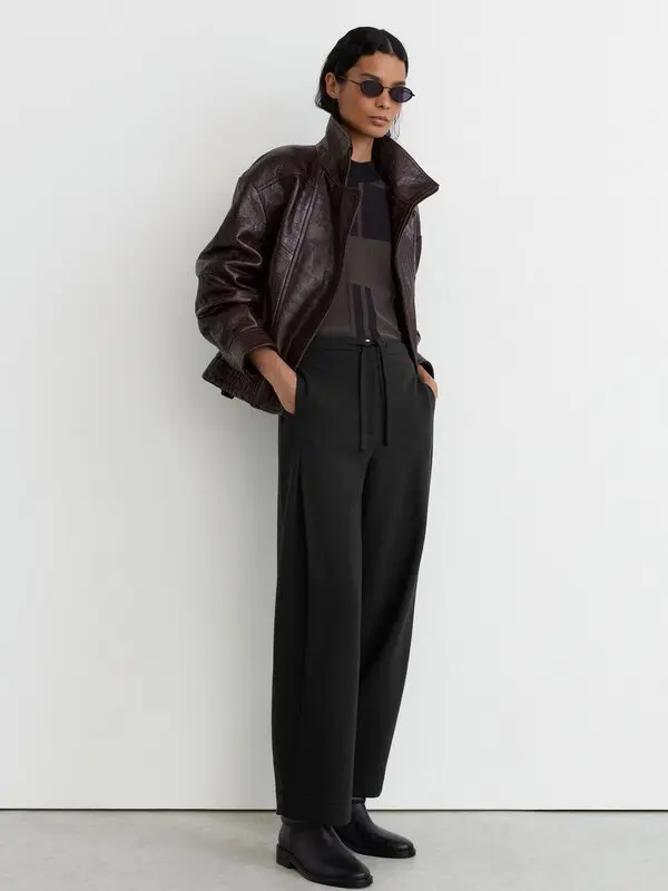 REISS Cotton-blend Barrel-leg Drawstring Trousers - Black