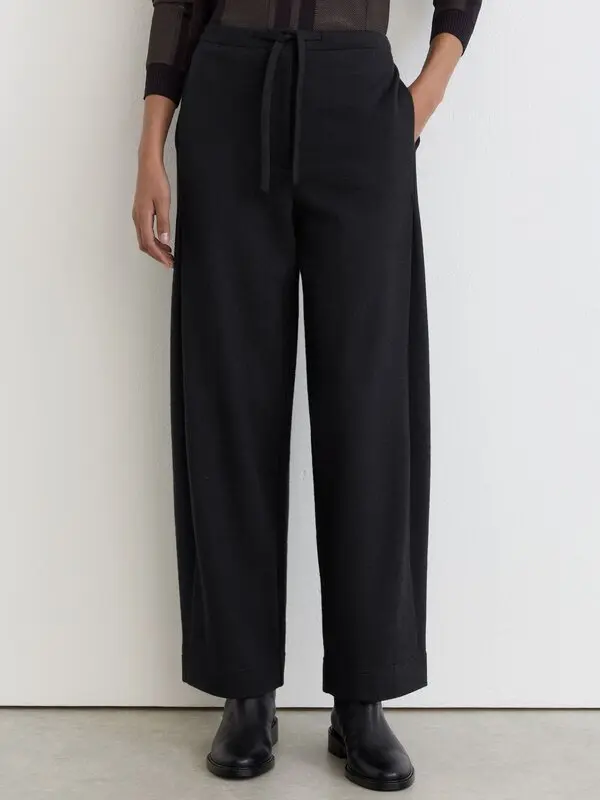 REISS Cotton-blend Barrel-leg Drawstring Trousers - Black