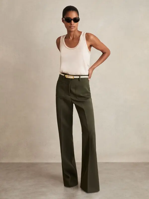 REISS Twill Patch-pocket Flared Trousers