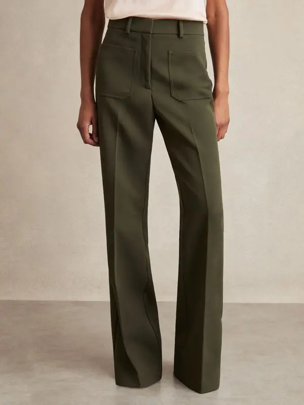 REISS Twill Patch-pocket Flared Trousers
