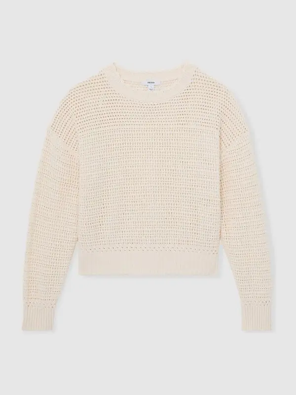 REISS Cotton Open-stitch Crew-neck Jumper