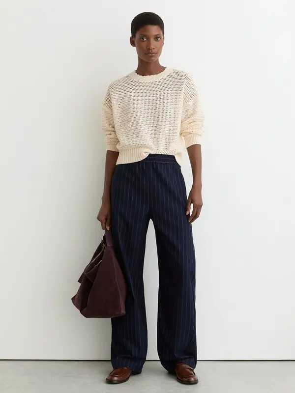 REISS Cotton Open-stitch Crew-neck Jumper