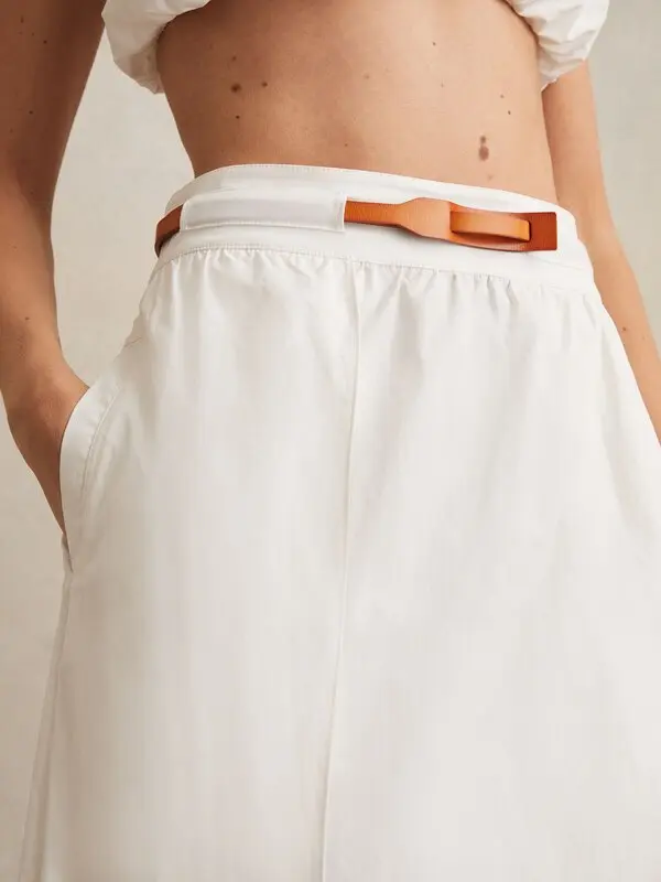 REISS Poplin Belted Split Midi Skirt