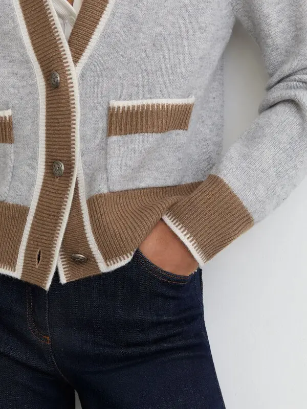 REISS Grey & Neutral Wool-cashmere Tipped Cardigan