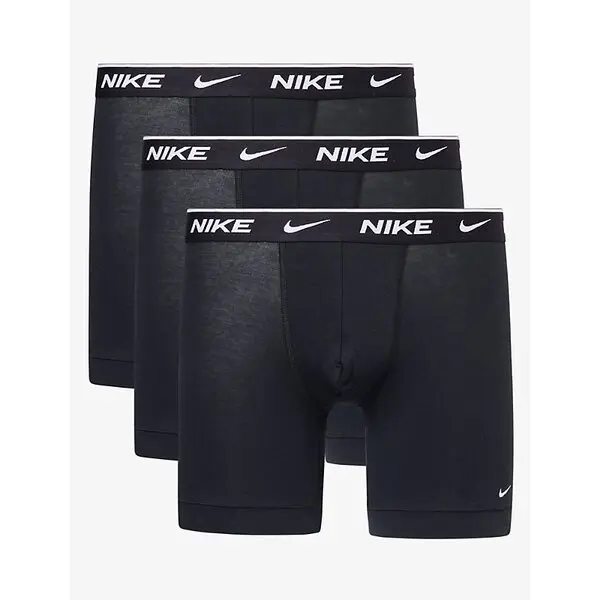 Nike Branded-waistband Set Of Three Stretch-cotton Boxers - Black