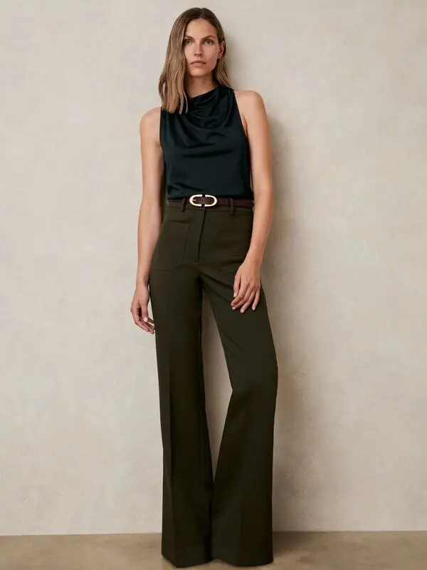 REISS Darla Cotton-blend Sleeveless Cowl Neck Top - Green