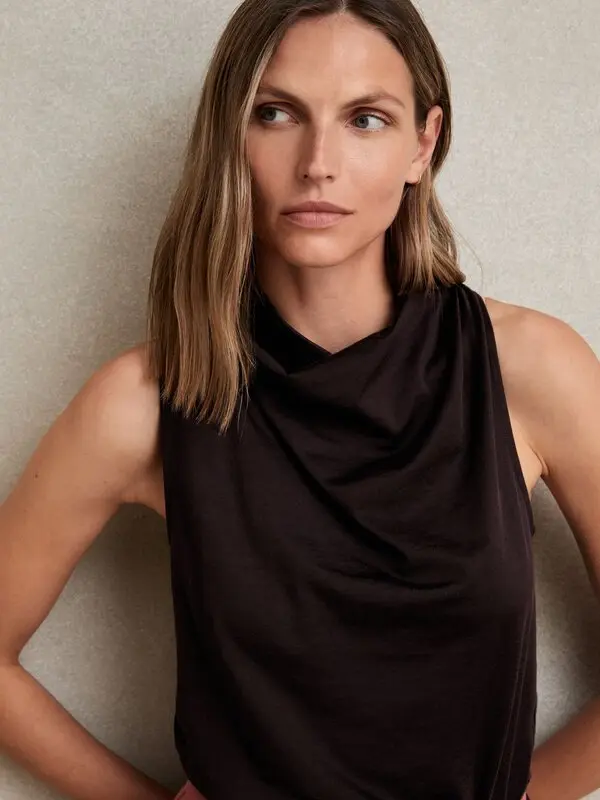 REISS Cotton-blend Cowl-neck Sleeveless Top